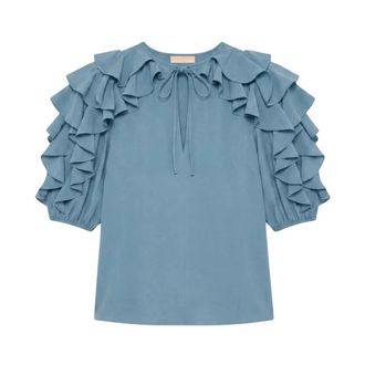 Ulla Johnson Josephine Silk Top - Femme - Blouses et Chemises - Bleu - Taille: 40 FR