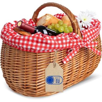 Creative Home Creative Home - Panier de Pique-Nique Osier Fait Main Carreaux Rouge 45 x 32 x 34 cm