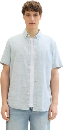 Tom Tailor Herren Sommer Kurzarm-Hemd mit Brusttasche, white navy green structure, XXL