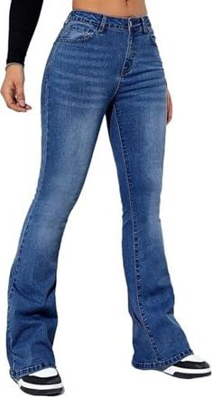 Onsoyours Jeans Femme Taille Haute Skinny Pantalons Casual Jean Stretch Y2K Bootcut Denim A Bleu Fonc&eacute; M