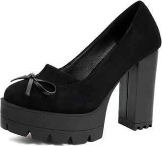 Generic Escarpins tendance &agrave; talons carr&eacute;s pour femme avec noeud papillon ferm&eacute; bout rond chaussures habill&eacute;es d&eacute;contract&eacute;es pour bureau travail ou soir&eacute;e, Bl