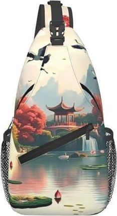 Generic Sac &agrave; bandouli&egrave;re pour homme avec ponts de pierre, &eacute;tangs de lotus et cascades