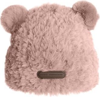 Generic Bonnet tricot&eacute; en forme dours mignon pour filles, bonnet en tricot &eacute;pais et chaud, adorable couvre-chef dhiver pour enfants, rose, Taille unique