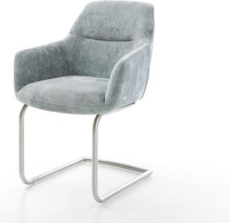 DELIFE Freischwinger Pejo-Flex Chenille Pastellblau Freischwinger rund Edelstahl Taschenfederkern, Esszimmerstühle