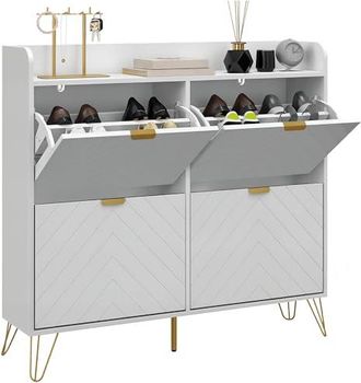 HOMCOM Meuble &agrave; Chaussures 4 abattants, Armoire &agrave; Chaussures, avec &eacute;tag&egrave;re r&eacute;glable, Rangement Chaussure, Grande capacit&eacute; pour Couloir, entr&eacute;e, 106 x 24 x 10