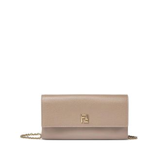 Fendi Dove Gray Leather Chain Wallet