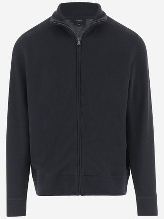 Vince Mens Cotton Blend Zip-Up Sweater Grey