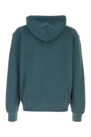 Kenzo Mens Signature Hoodie Petrol Blue Cotton Sweater