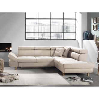 Best Mobilier Bestmobilier - Linea - ecksofa rechts mit schlaffunktion - 5 sitzpl&auml;tze - mit kopfst&uuml;tzen - beige