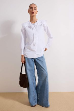 Trendyol Modest Damen Wei&szlig; Einfarbig Lang Regular Fit Modest Hemden