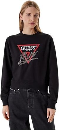 Guess Sweat-shirt pour femme, design logo triangulaire avec strass, noir, Noir, S