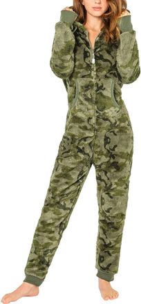 Eight2Nine Damen Teddyfleece Jumpsuit mit Kapuze und &Ouml;hrchen, Flauschiger Overall mit Daumenl&ouml;chern, kuschelig bequemer One-Piece f&uuml;r entspannte Stunden, schwarz