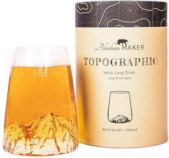 Alaskan Maker Verre long 450ml - Borosilicate de qualit&eacute; sup&eacute;rieure souffl&eacute; artisanalement avec les montagnes en relief | Cocktail, bi&egrave;re ou soft TOPOGRAPHIC (Mont 