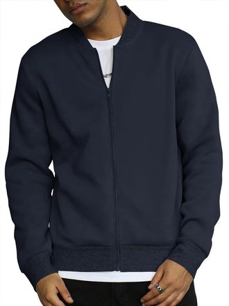 ORANDESIGNE Übergangsjacke Herren Jacke Bomberjacke Herbstjacke mit Reißverschluss Sweatjacke Ohne Kapuze A Dunkelblau XXL