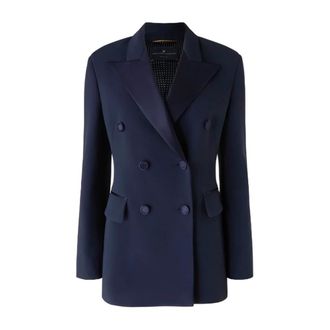 Ermanno Scervino Femme, Vestes, Bleu, Taille: 36 FR Blazer Satin&eacute; &agrave; Revers Contrastants Double Boutonnage