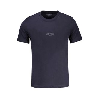 Guess Homme, Tops, Bleu, Taille: XL T-shirt en coton bleu avec logo imprim&eacute;