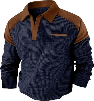 Generic Polo classique uni pour homme, coupe classique, haut basique &agrave; boutons, l&eacute;ger et respirant, tunique dext&eacute;rieur, bleu marine, 3XL