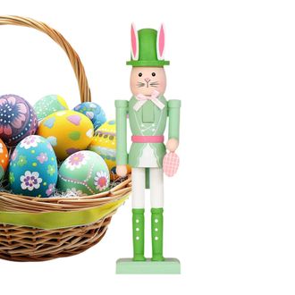 Generic Easter Bunny Nutcracker Figurine | Wooden Holiday Decorative Rabbits Figurine, Holiday Statue for Easter Spring Mantel Fireplace Stair Outdoor Porch R