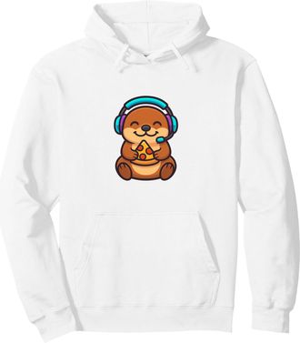 Hello Kitty Kawaii S&uuml;&szlig;er Otter Kopfh&ouml;rer Pizza Musik Design Anime Stil Pullover Hoodie