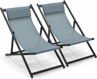 Oviala Oviala - Lot de 2 transats en aluminium bleu