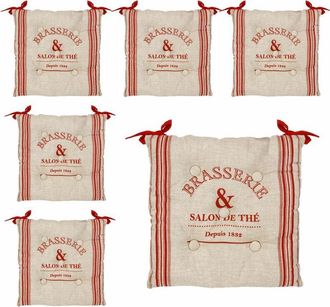 Atmosphera Atmosphera - Lot de 6 Galettes de chaise en Coton Beige et Rouge 40 x 40 cm