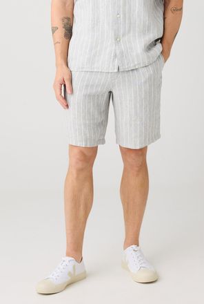 Knowledge Cotton Apparel Herren vegan Shorts Fig Loose Leinen Grau Gestreift