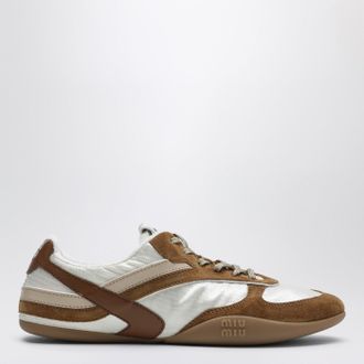 Miu Miu Gymnasium Sneaker Talc/Zimt aus technischem Gewebe und Veloursleder