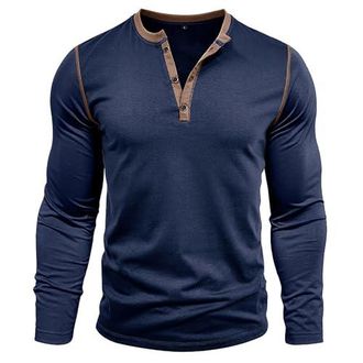 Generic T-shirt &agrave; manches longues et col dhiver pour homme, bleu, XXL