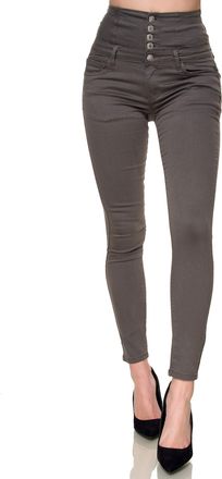 Elara Damen Jeans Stretch Skinny High Waist Chunkyrayan EL60-6 Grau-56 (8XL)