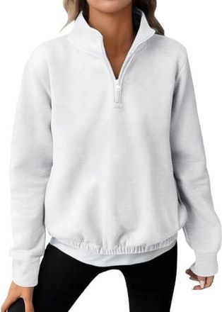 Generic Sweat-shirts pour femmes - Coupe semi-zipp&eacute;e - D&eacute;contract&eacute; - Quarter - Fermeture &eacute;clair - Tenue dautomne - Couleur unie - Hauts avec poches - Veste de