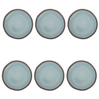 Villa D'Este Home Tivoli VDE Villa DEste Home Tivoli 1996 Barbados Speiseteller Aquamarin, Steinzeug, brauner Rand, 6 Stück