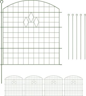 Relaxdays Teichzaun, 5 Zaunelemente, je H x B: 78 x 76 cm, zum Stecken, aus Metall, für Garten, Pool, Beetzaun, grün