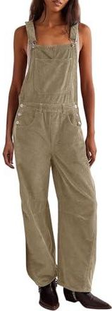 Generic Pantalon cargo baggy en velours c&ocirc;tel&eacute; pour femme, salopette ample &agrave; bretelles r&eacute;glables &agrave; la mode avec poches, kaki, XL