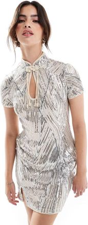 Superdry Mandarin - Robe courte à sequins - Argent déco-Argenté