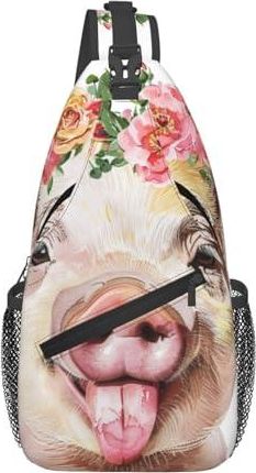Generic Sac &agrave; dos de voyage &agrave; bandouli&egrave;re motif cochon portant des fleurs pour homme