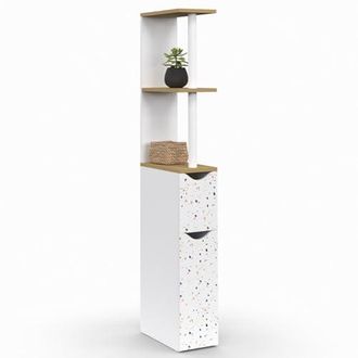 IDMarket Meuble WC &eacute;tag&egrave;re Willy 2 Portes Motif terrazzo et h&ecirc;tre