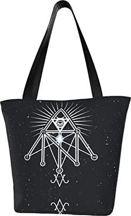 AOOEDM Illuminati occulte g&eacute;om&eacute;trique r&eacute;utilisable sac fourre-tout femmes d&eacute;contract&eacute; sac &agrave; main sacs &agrave; bandouli&egrave;re pour faire les courses &eacute;picerie voyage en