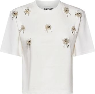 Silvian Heach Femme, Tops, Blanc, Taille: 42 FR T-shirt avec applications d&eacute;coratives iconiques