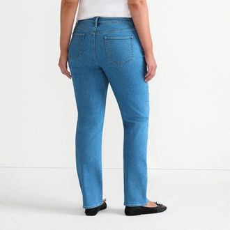 Lands End Straight Fit Recover Jeans Mid Waist, Damen, Größe:48 76 plus, Blau, Elasthan/Baumwoll-Mischung/Polyester-Mischung, by Lands End