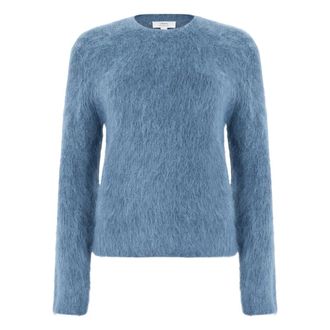 Vince Pull en maille &agrave; col rond en m&eacute;lange dalpaga bross&eacute; - Femme - Pulls - Bleu - Taille: 42 FR