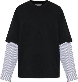 Jil Sander Homme, Tops, Noir, Taille: XL T-shirt &agrave; Manches Longues Ray&eacute;