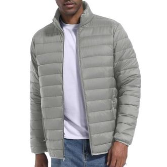 Generic Veste matelassée légère et chaude pour homme - Isolation thermique - Coupe-vent - Fermeture éclair - Coton rembourré - Manteaux bouffants, gris, 5XL