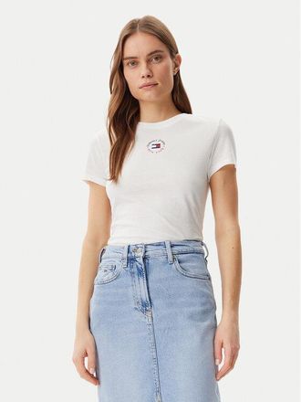 Tommy Jeans T-Shirt Essential DW0DW20316 Wei&szlig; Slim Fit