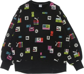 Puma Oversized All Over Print Crew - - Sport - Damen - Schwarzk - M