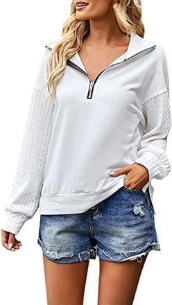 Generic Vestes pour femmes 2026 tendance tendance col en V fermeture &eacute;clair cousue chemise d&eacute;contract&eacute;e veste, blanc, M