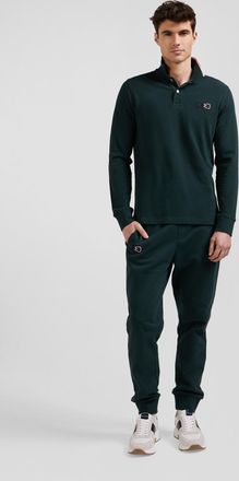 Eden Park Polo Manches Longues En Piqu&eacute; Coton Vert D&eacute;tails Roses Coupe Regular