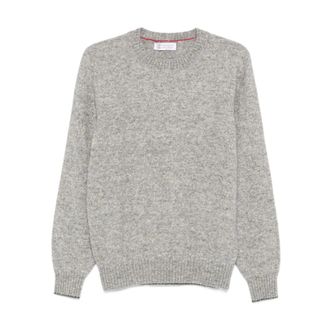 Brunello Cucinelli Homme, Pulls, Gris, Taille: M Pull Gris Col Rond Style C&ocirc;tel&eacute;