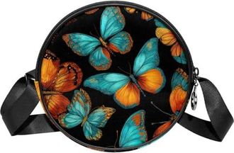 Generic Sac &agrave; bandouli&egrave;re circulaire pour femme, petit sac &agrave; bandouli&egrave;re artistique avec fermeture &eacute;clair, bretelles r&eacute;glables, sac &agrave; main rond d&eacute;contract&eacute; po