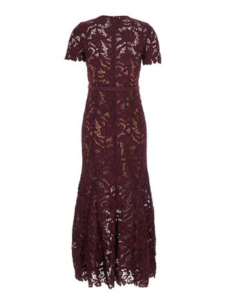 Self Portrait Womens Long Lace Dress Burgundy