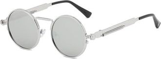 Generic Lunettes De Soleil Rondes En M&eacute;tal For Hommes Et Femmes, Id&eacute;ales For La Conduite Ext&eacute;rieur Ou Les Trajets Quotidiens(Silver)